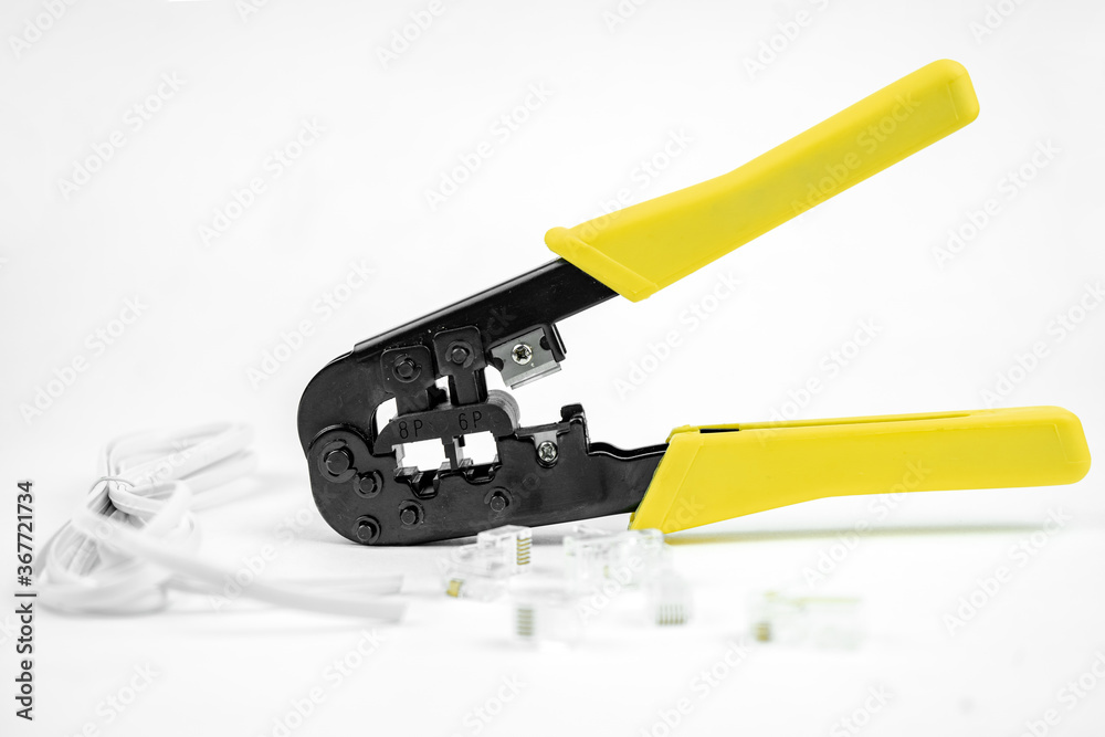 internet or telephone line cables and crimper, Twisting Cable Tool ...