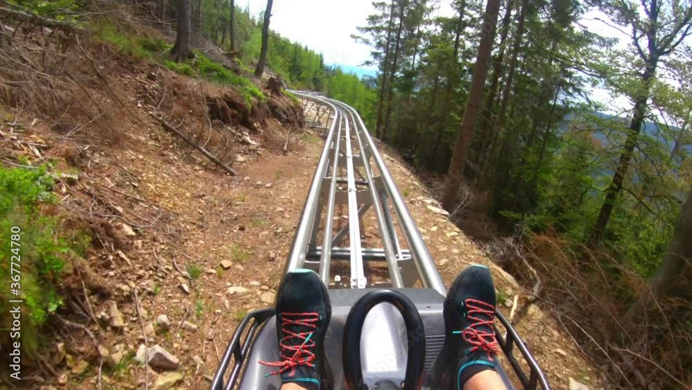 POV GoPro shot of a man riding fast on an extreme outdoor roller ...