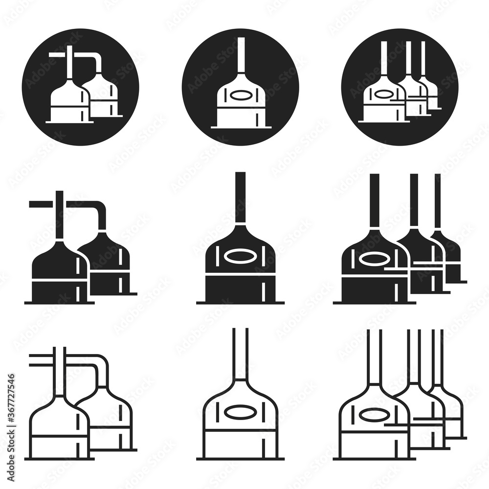 The equipment of the brewery. Set of icons for industrial tanks for ...