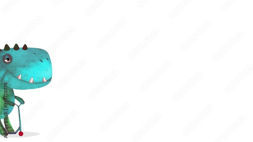 Vidéo Stock cute dinosaur character rides scooter. looped animation ...