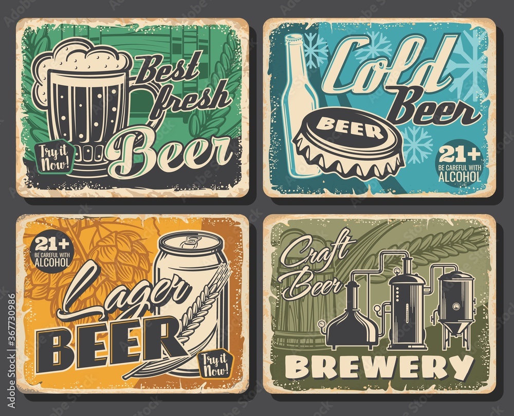 Beer brewery retro posters, alcohol drinks bar, vector Oktoberfest ...