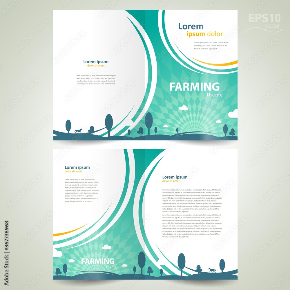 Booklet Farming theme brochure cover design template meadow trees ...