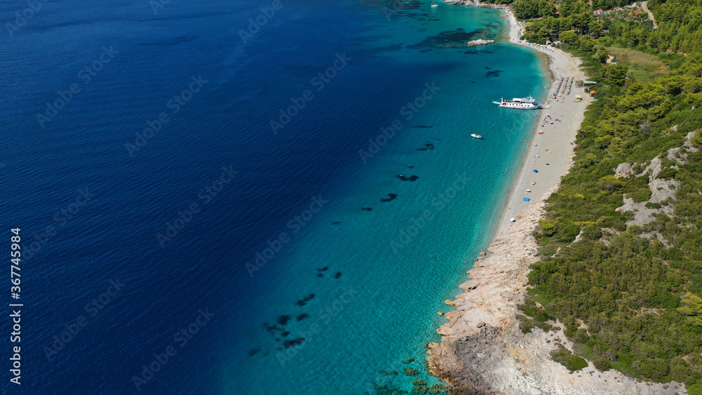 Aerial drone panoramic photo of famous turquoise paradise beach of ...