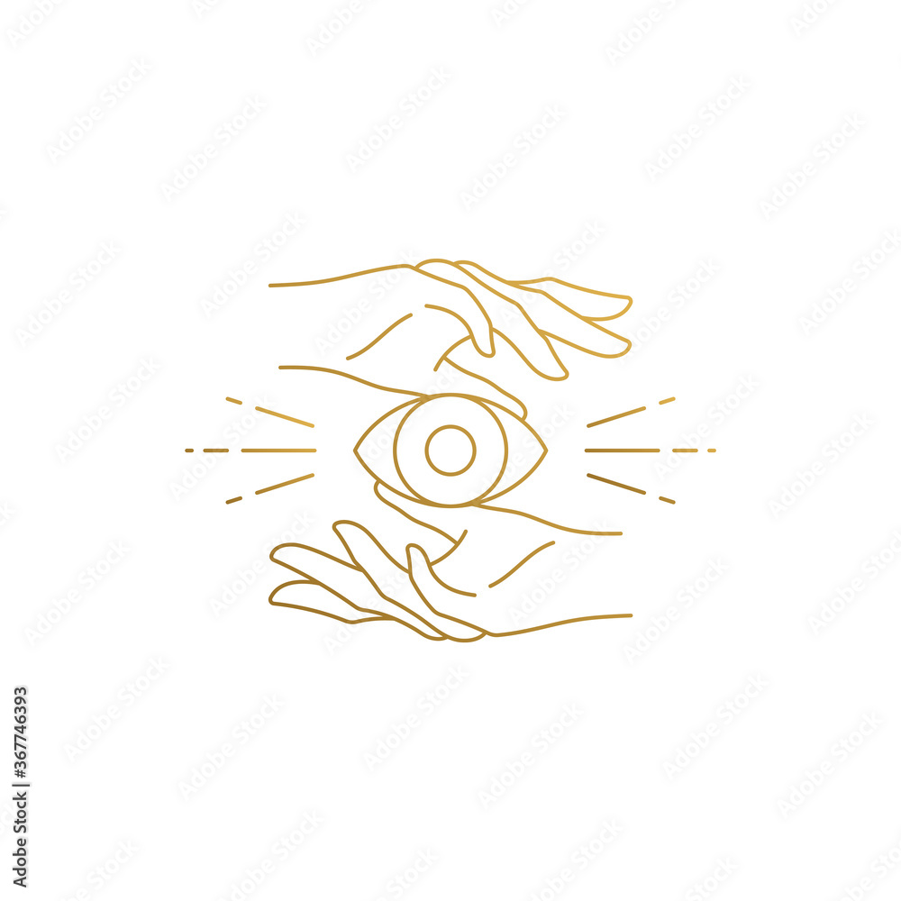 Linear icon of hands with eye hand drawn with thin lines Stock Vector ...