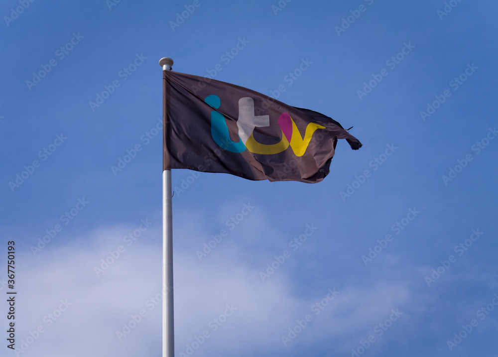 London, England - March 30, 2017: A Flag bearing the ITV logo flies ...