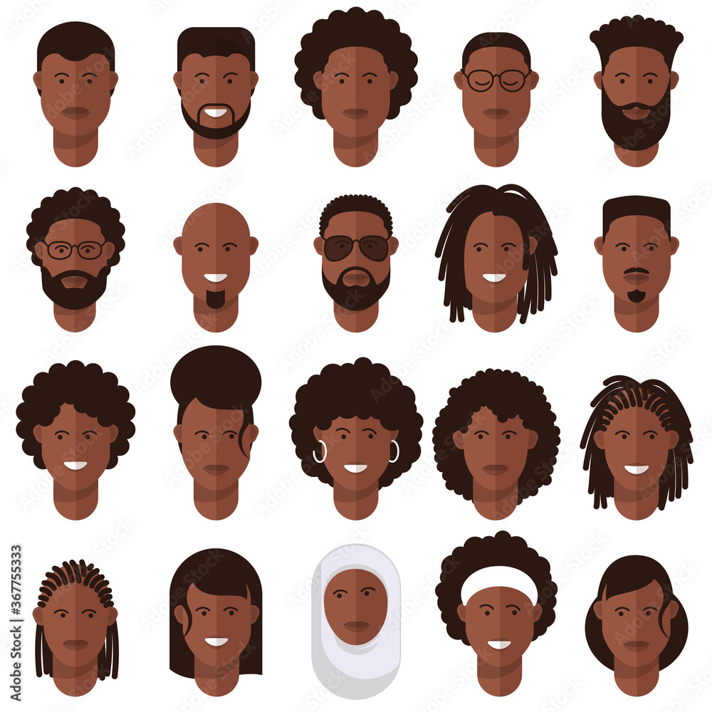 Avatar icon set isolated on white background. Black african and ...