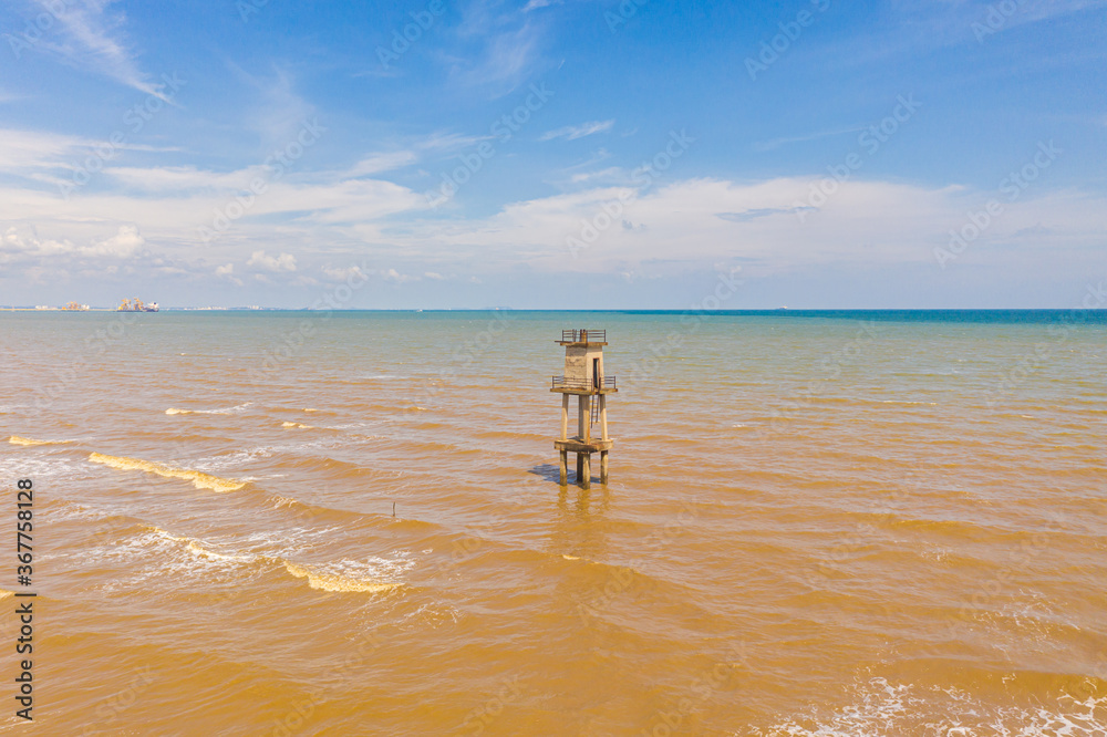 Observation tower in the sea of the west coast of Malaysia in the ...