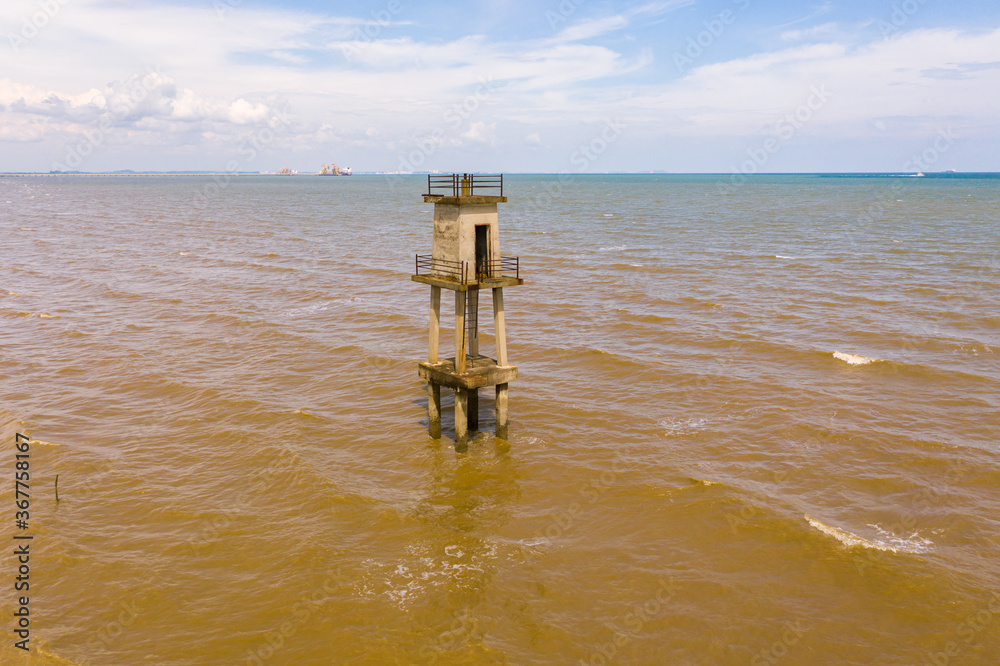 Observation tower in the sea of the west coast of Malaysia in the ...