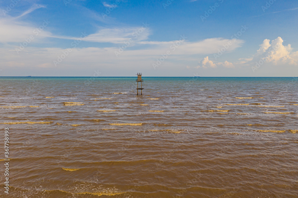 Observation tower in the sea of the west coast of Malaysia in the ...