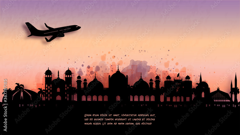 Watercolor of Islamabad, Pakistan silhouette skyline and famous ...