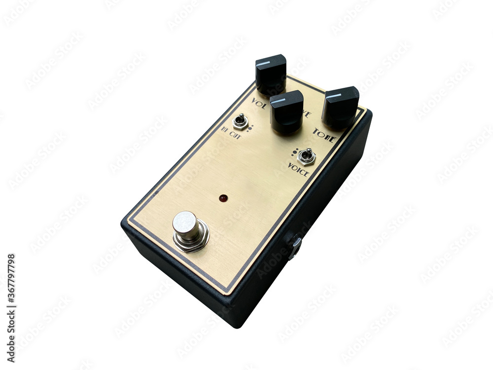 Isolated Gold boutique overdrive British style sound stompbox electric ...