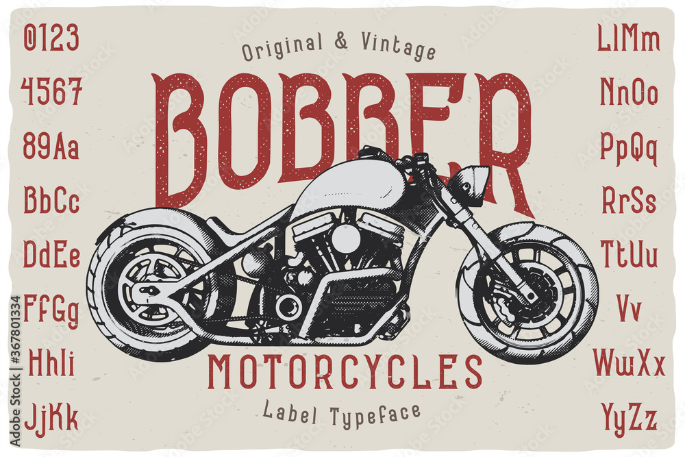Original label font named Bobber Motorcycles. Vintage typeface for any ...