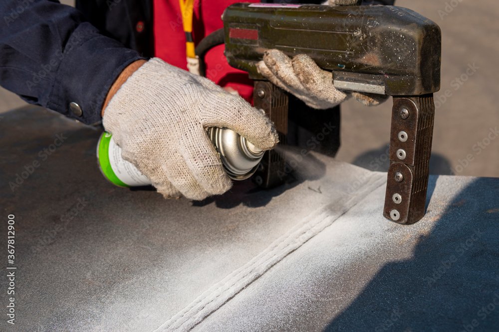 Checking defect in welded with process Magnetic Particle Testing(MT) of ...