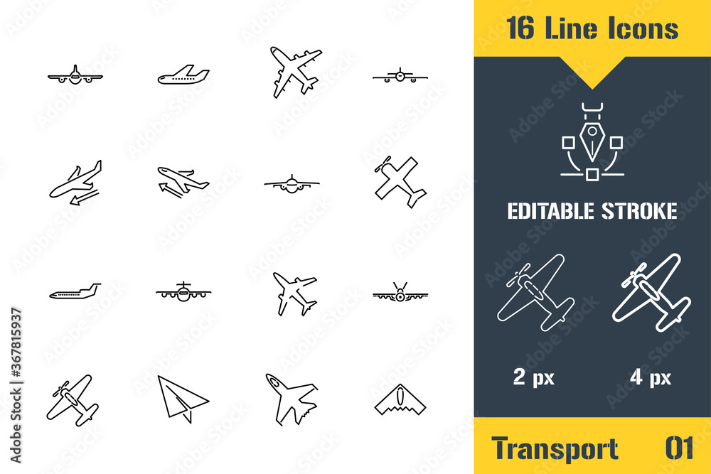 Airplane, Aviation, Aircraft Plane. Thin line icon - Outline flat ...