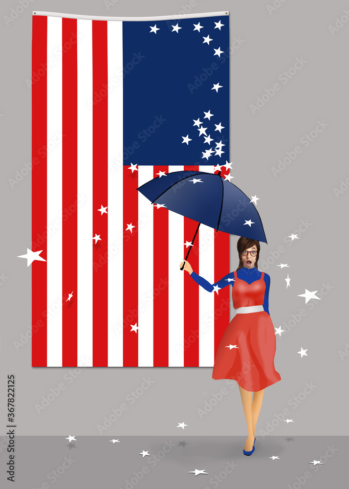 Stars fall from the blue field on a USA flag to symbolize the ...