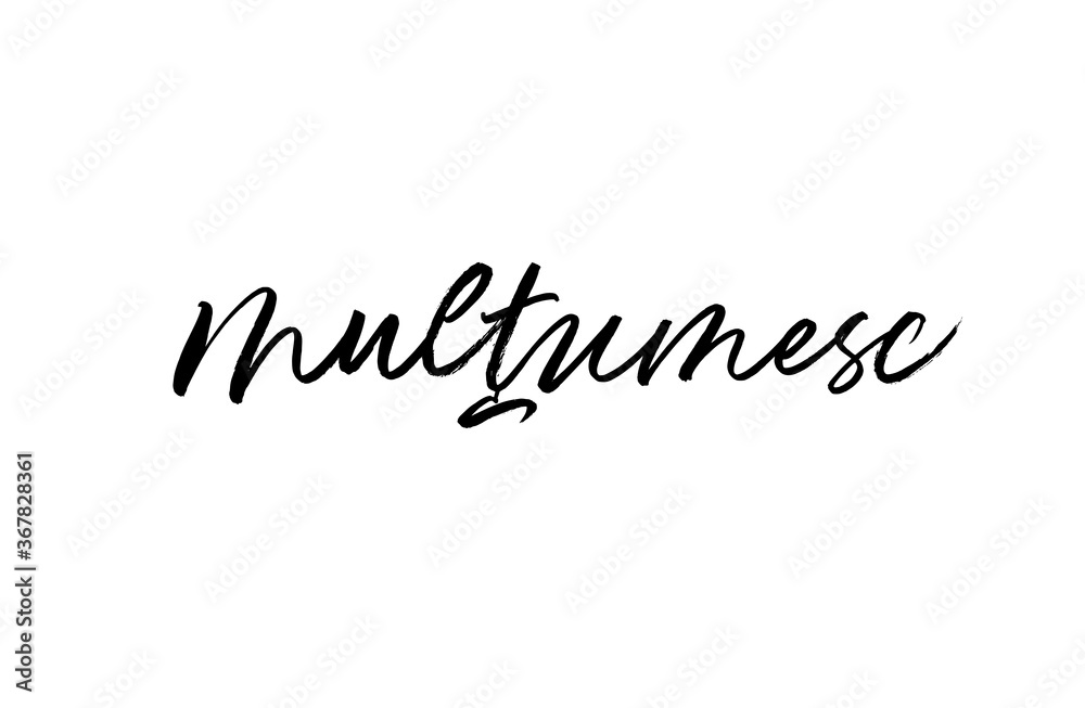 Thank you card in Romanian. Multumesc ink brush style vector lettering ...