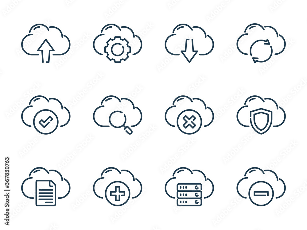 Cloud Network vector line icon set. Cloud Computing outline icons ...