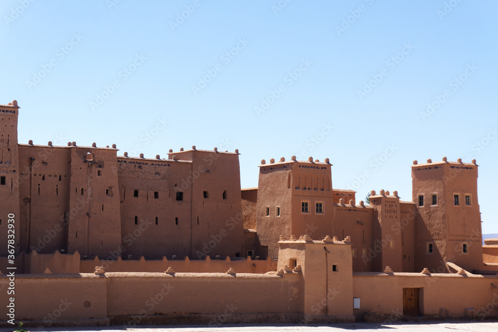 Exterior of the mud brick Kasbah of Taourirt, Ouarzazate, Morocco ...