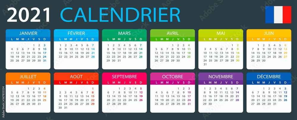 2021 Calendar - vector illustration, French version Stock Vector ...