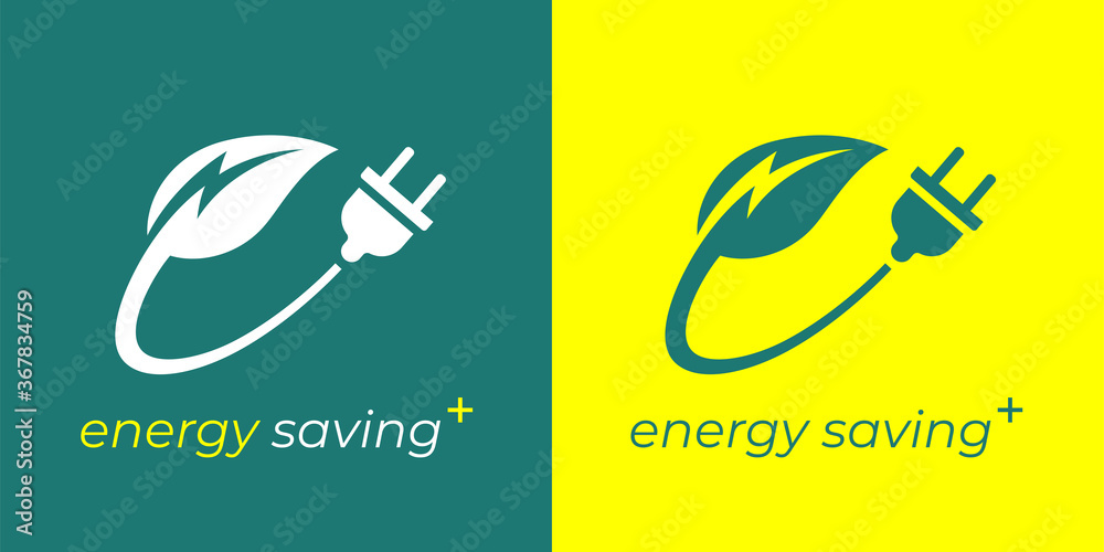 Renewable green energy saving logo icon. Abstract electrical charge ...
