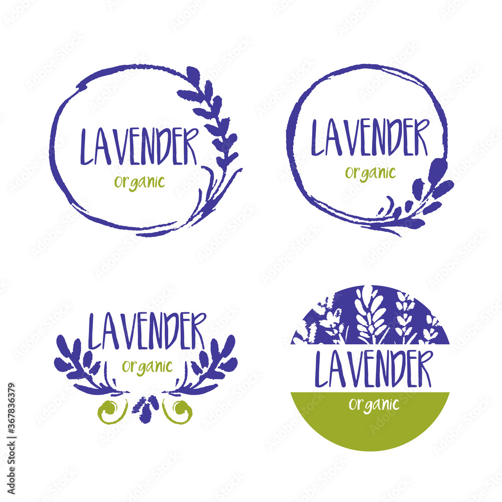 Set of template label design of beautiful abstract lavender flowers ...