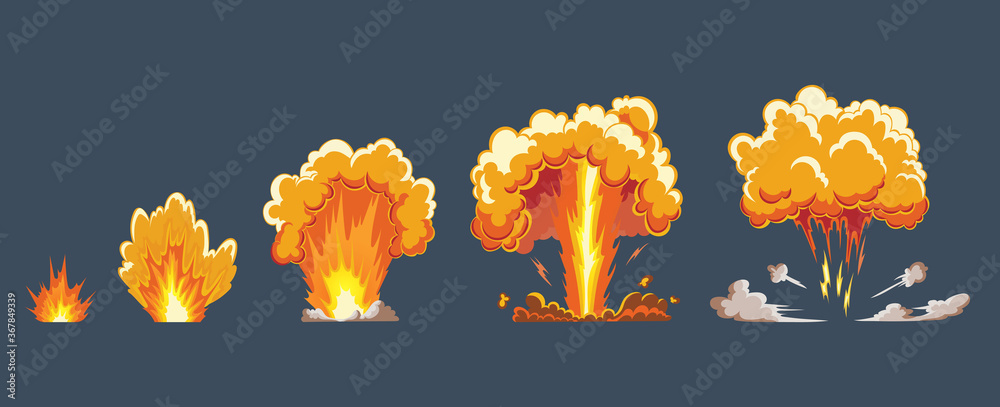 Cartoon explosion effect with smoke. Comic boom effect, explode flash ...