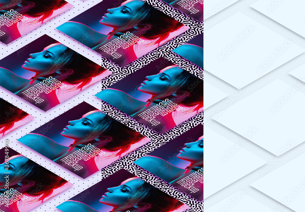 Isometric View Square Social Media Post Mockup Stock Template | Adobe Stock