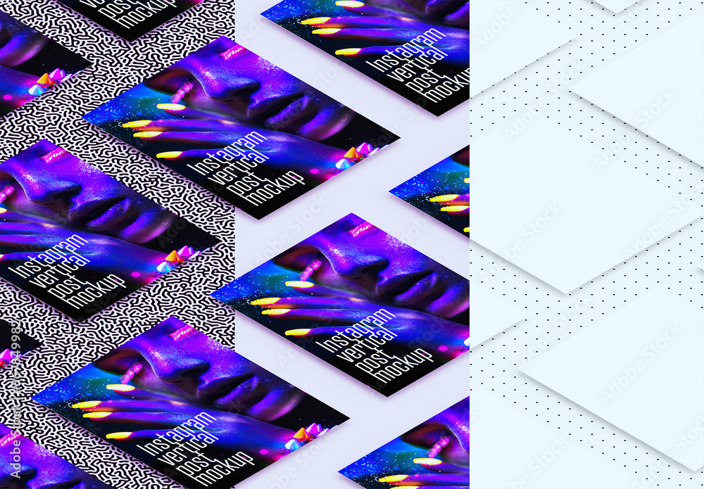Isometric Social Media Vertical Post Mockup Stock Template | Adobe Stock