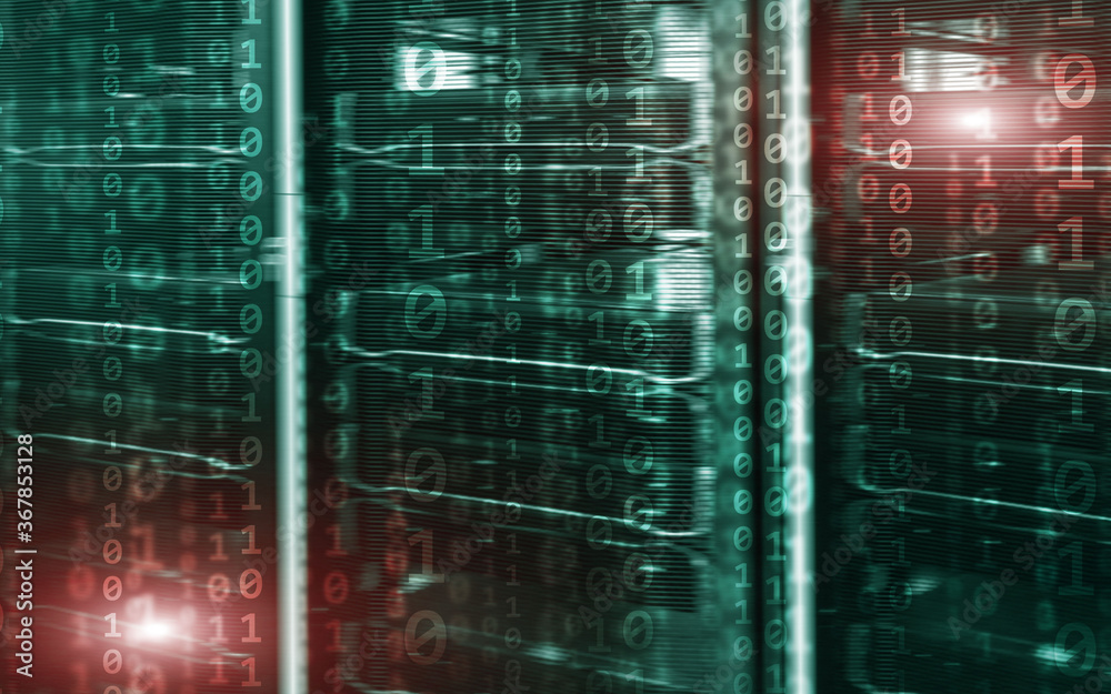 Binary code matrix digital internet technology concept on server room ...