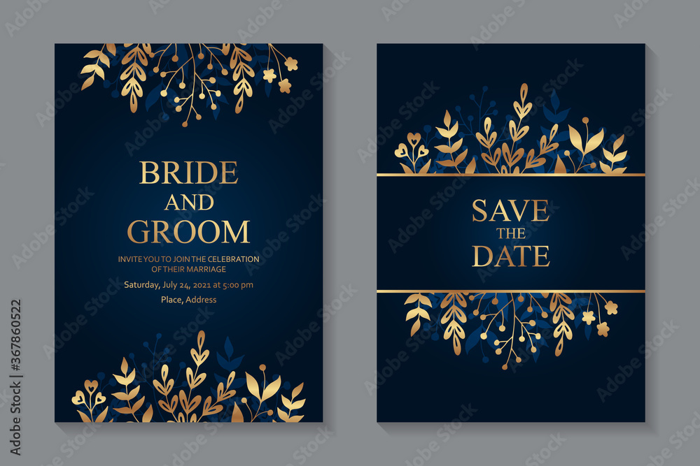 Modern floral luxury wedding invitation design or card templates for ...