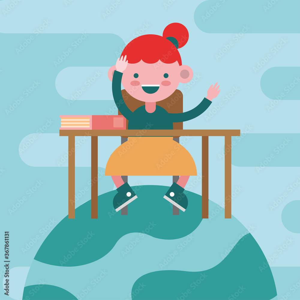 little students girls in school desks comic characters Stock Vector ...