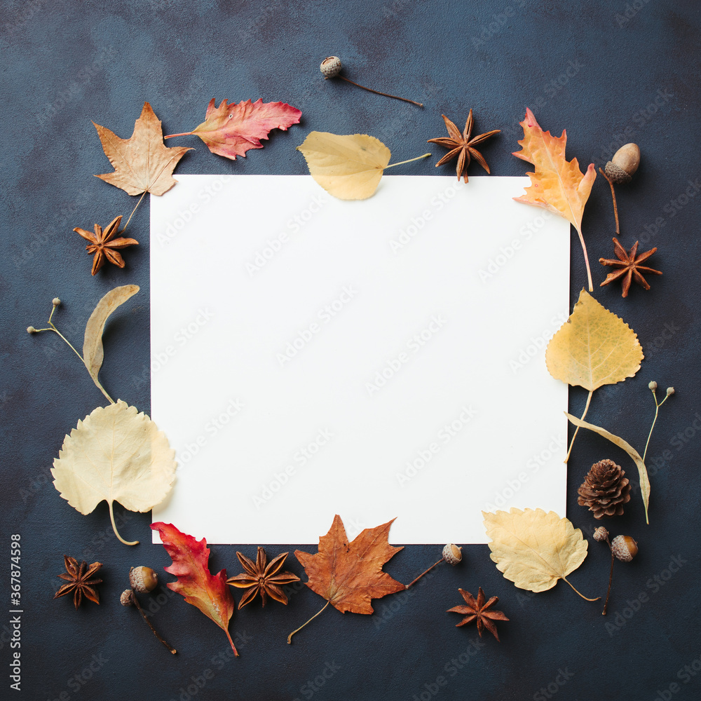 Autumn party invitation. White mockup paper sheet with foliage ...