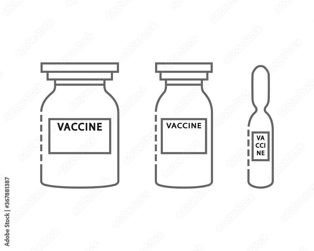 Vaccine. Vacuna contra la influencia. Conjunto de iconos de frascos de ...