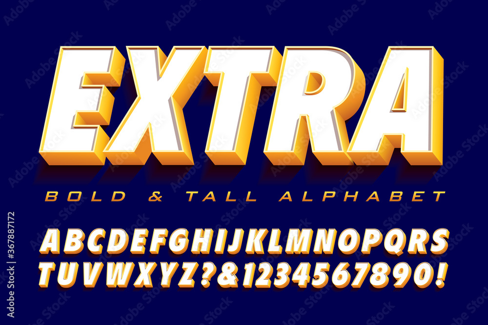 Vector Typography 3d Font: Extra Bold and Tall Alphabet with Depth and ...