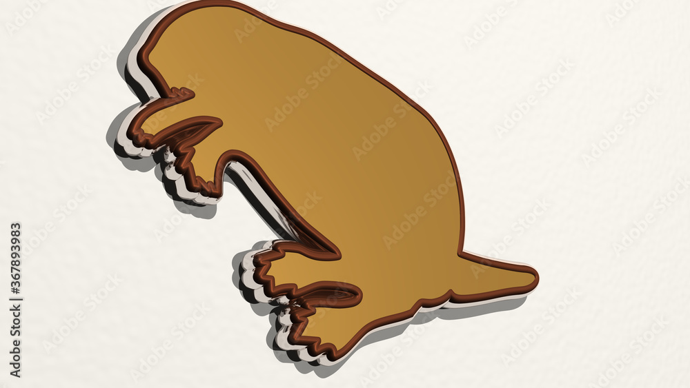 beaver from a perspective on the wall. A thick sculpture made of ...