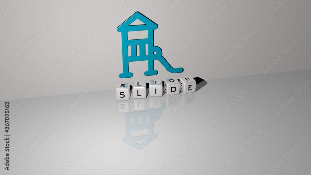 3D illustration of SLIDE graphics and text made by metallic dice ...