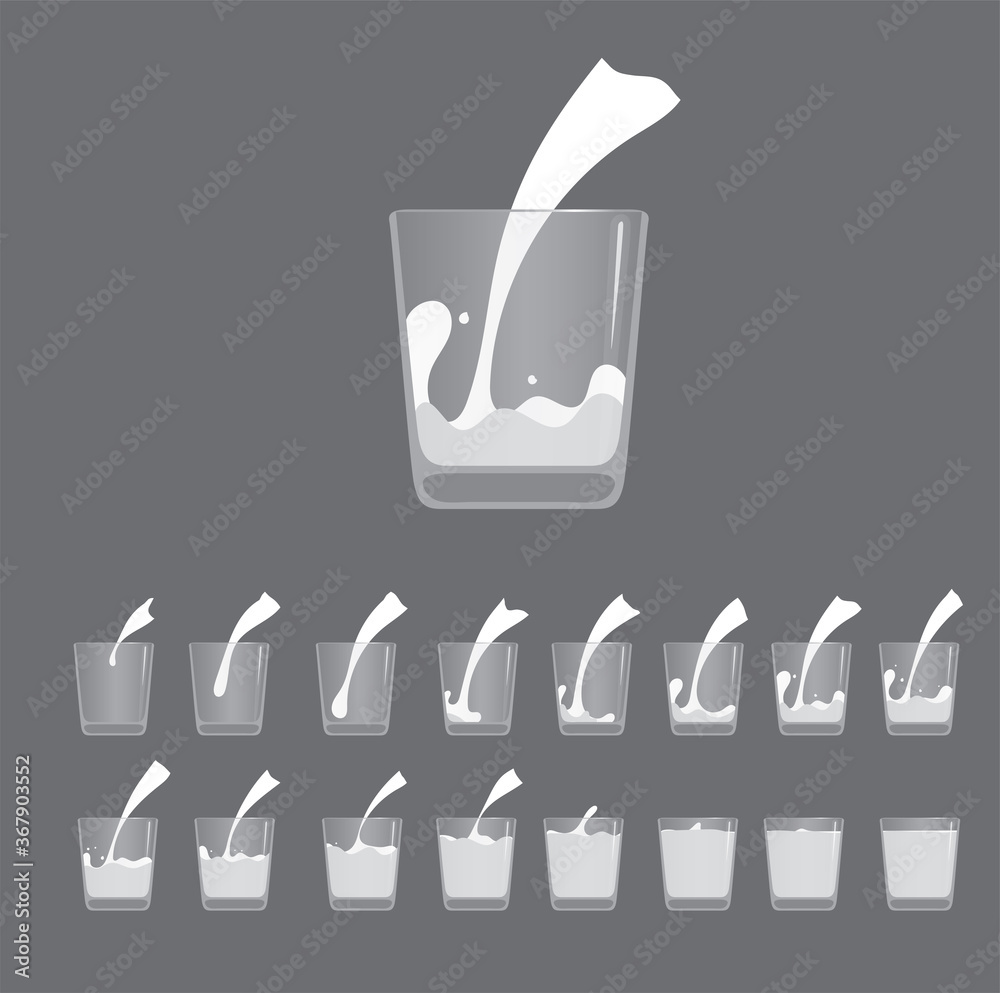 Glass of Milk Pouring Animation Sequence Vector Illustration Stock ...