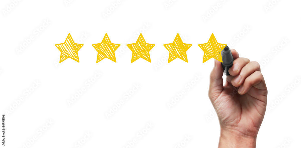 Hand draw five star rating. evaluation and review concepts Stock Photo ...