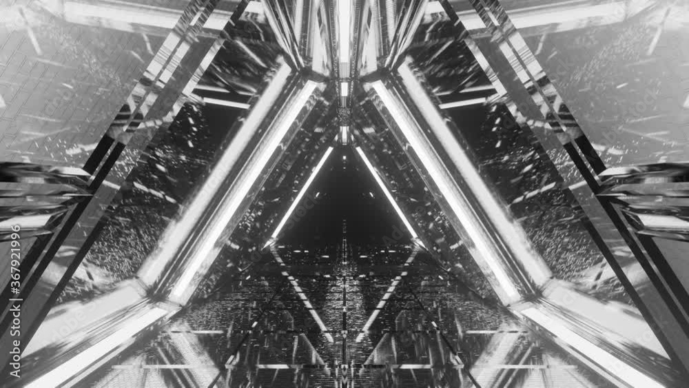Entering into highly reflective monochromatic triangular space tunnel ...