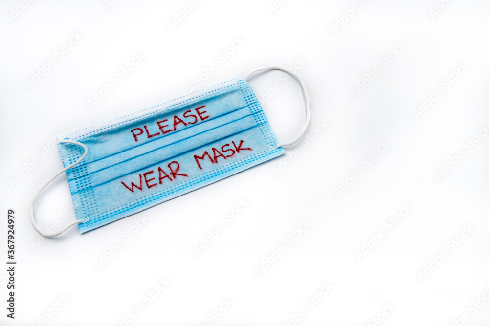 Single use medical face mask with handwritten message Please Wear Mask ...