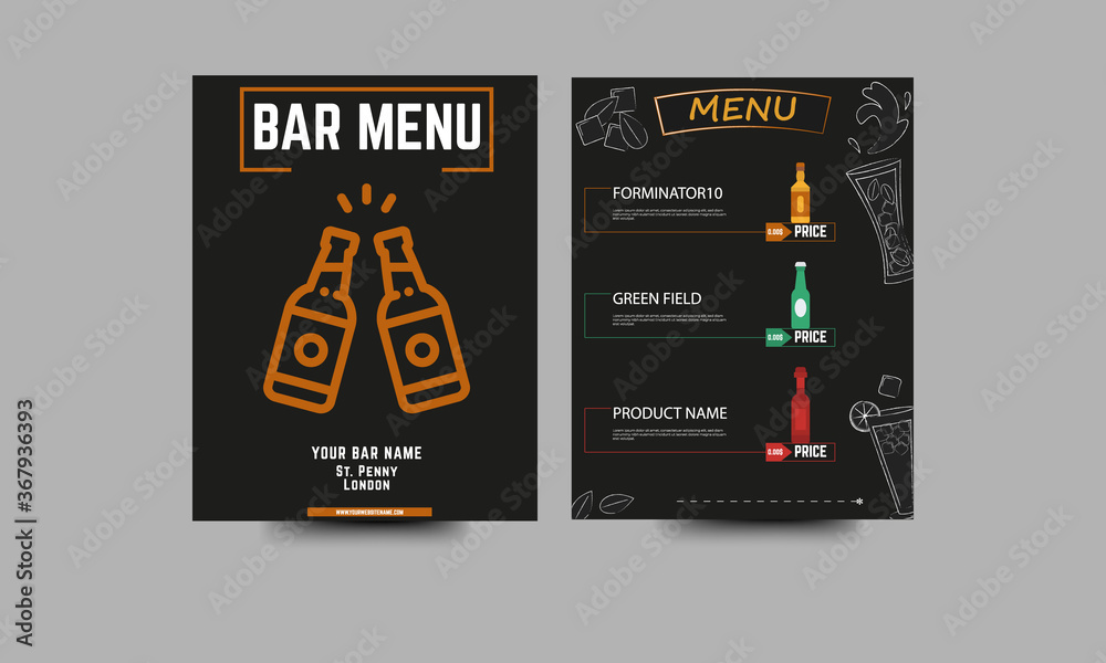 Restaurant menu design templates .Bar menu card chalkboard drinks menu ...