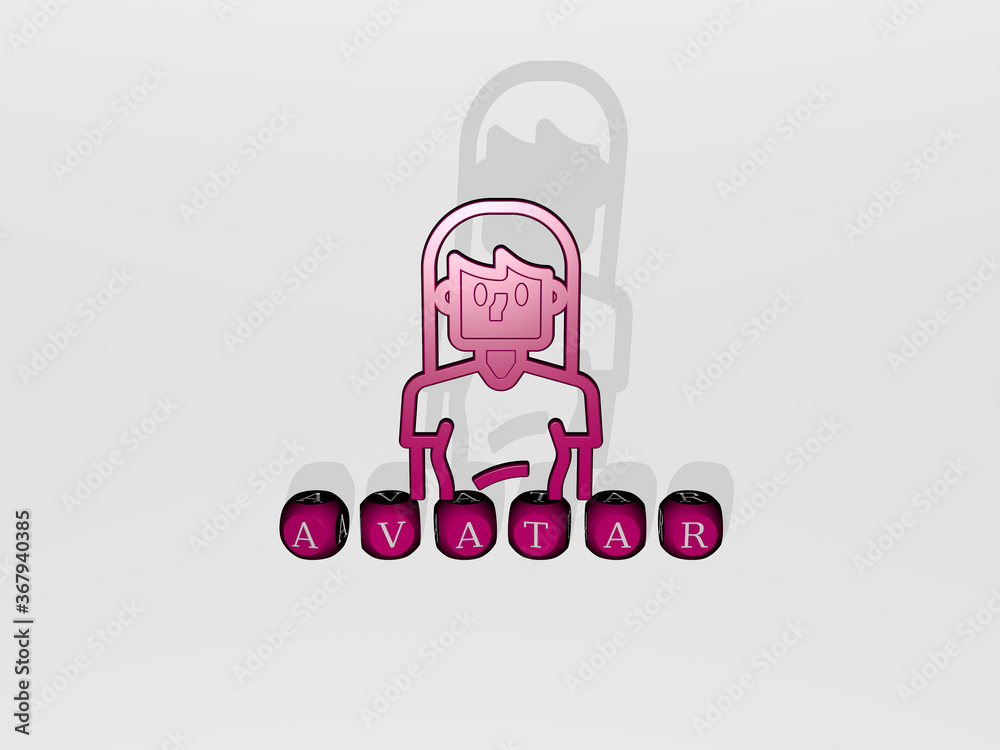 3D representation of avatar with icon on the wall and text arranged by ...