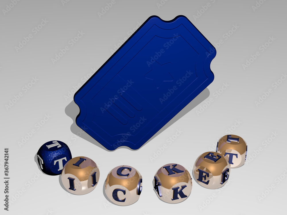 3D representation of ticket with icon on the wall and text arranged by ...