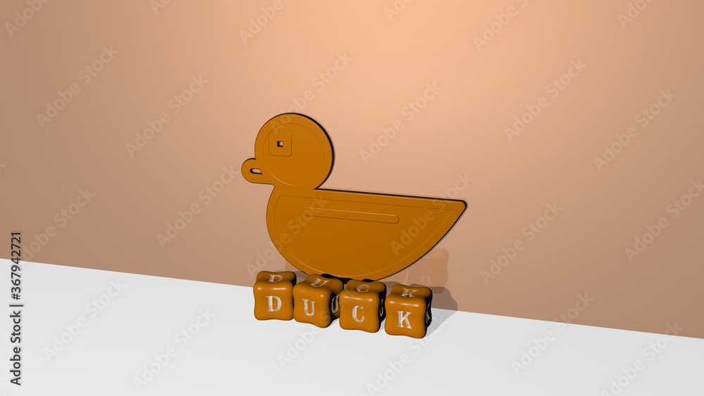 3D representation of duck with icon on the wall and text arranged by ...
