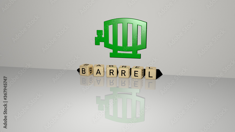 3D illustration of BARREL graphics and text made by metallic dice ...