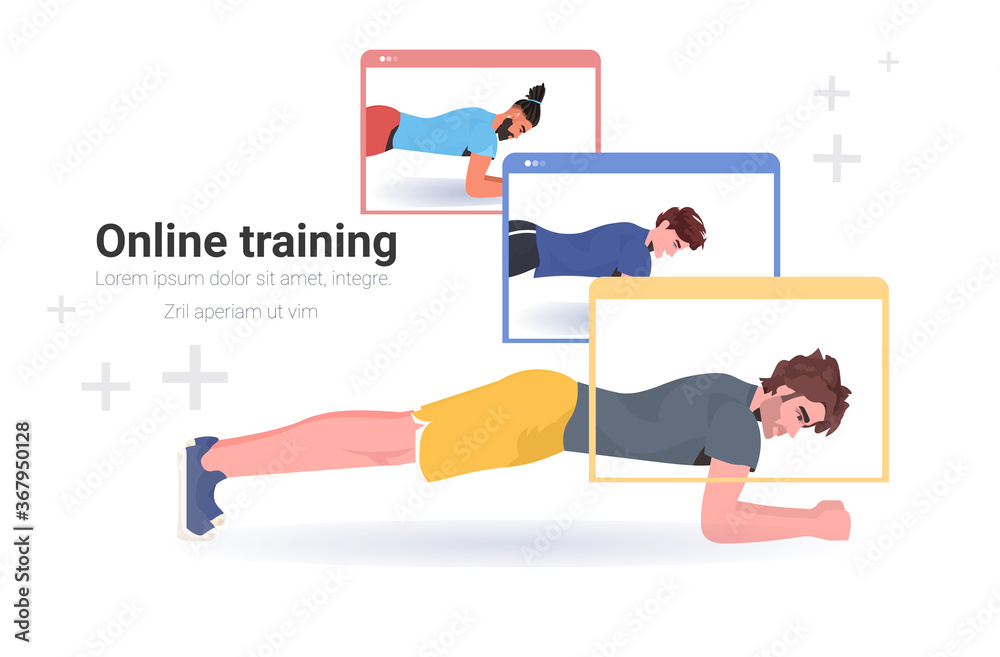 men doing fitness exercises online training healthy lifestyle workout ...
