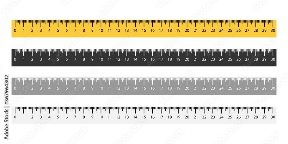 Set of ruler metric measurement in yellow and black colors. Isolated ...