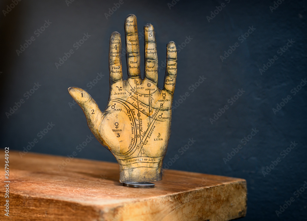 Old Tarot hand showing the zones of the palm Stock Photo | Adobe Stock
