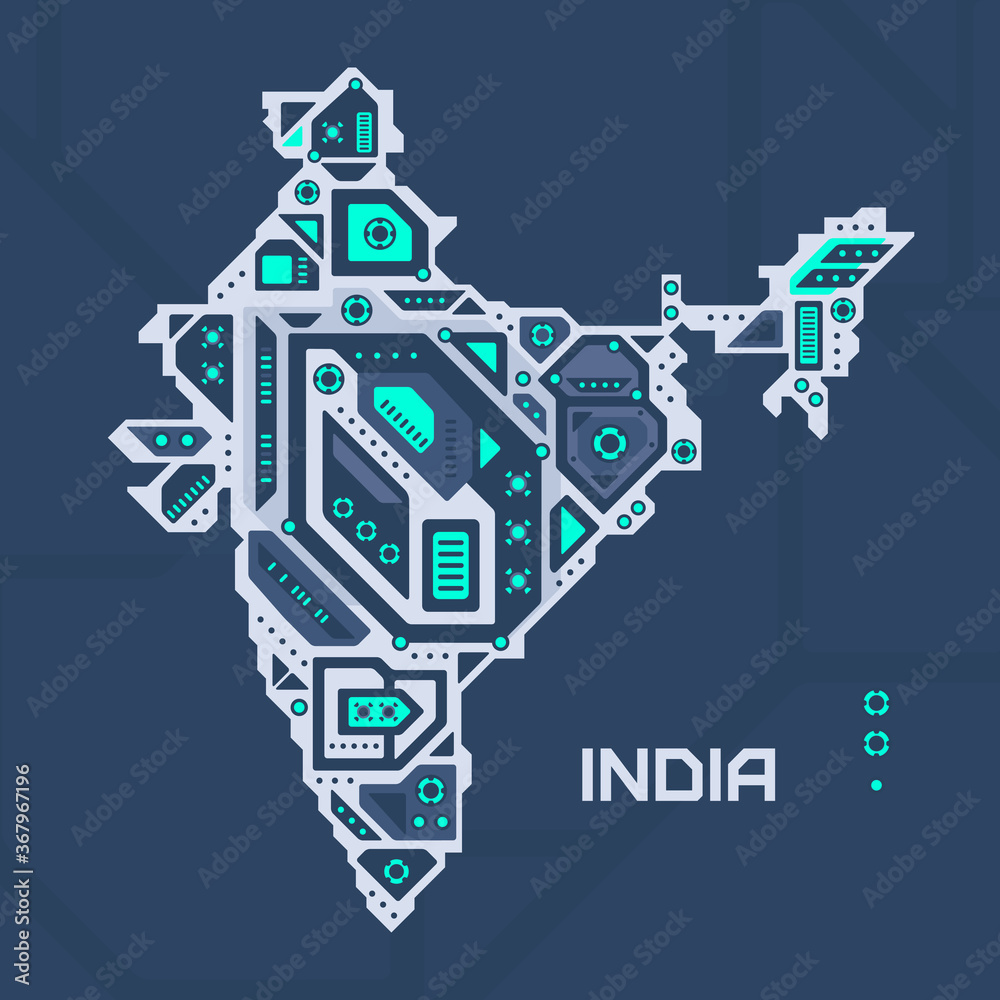 Abstract futuristic map of India. Mechanical circuit of the country ...