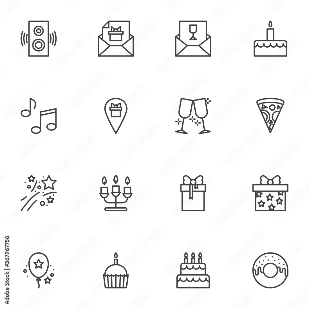 Party celebration line icons set, outline vector symbol collection ...